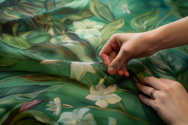 Hand Painting Process on Silk, Silk Material Stock Illustration ...