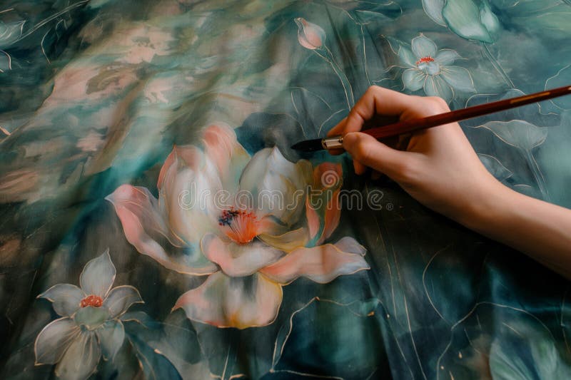 Hand Painting Process on Silk, Silk Material Stock Illustration ...