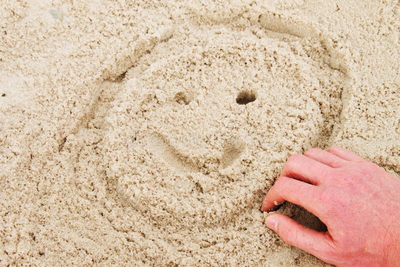 Hand is Painting Smiley Face in Summer Beach Sand Stock Photo - Image ...