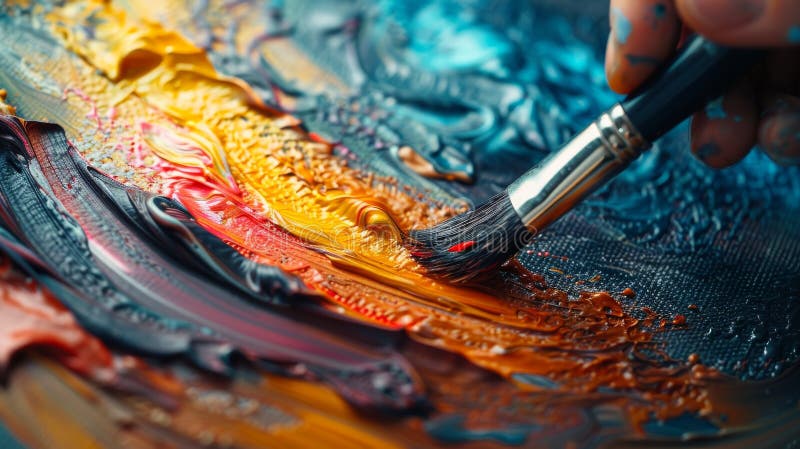Hand Painting Vibrant Abstract Artwork with Brush, Close-up View ...