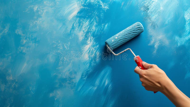 Hand Painting a Wall with Blue Paint Using a Roller, Artistic Diy ...