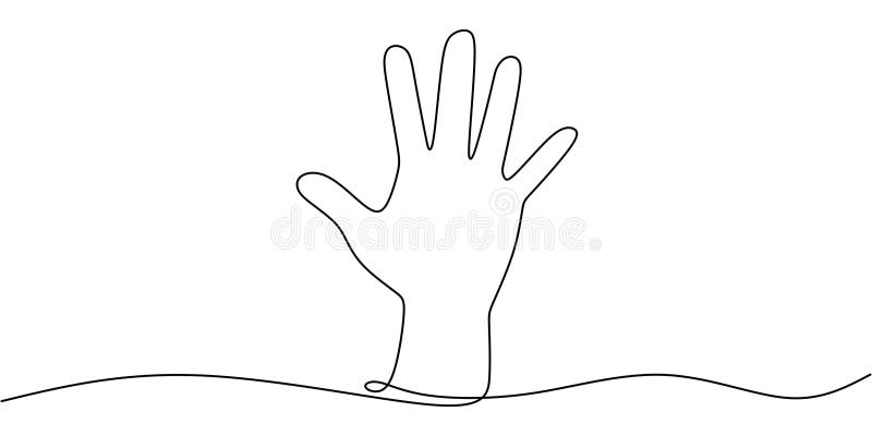 Hand Palm Facing Forward in Continuous Line Drawing, Symbolizing Stop ...