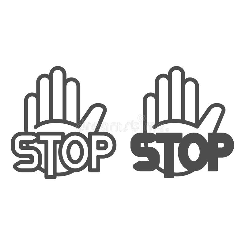 Hand Palm with Stop Text Line and Solid Icon, Stop War Concept. Vector ...
