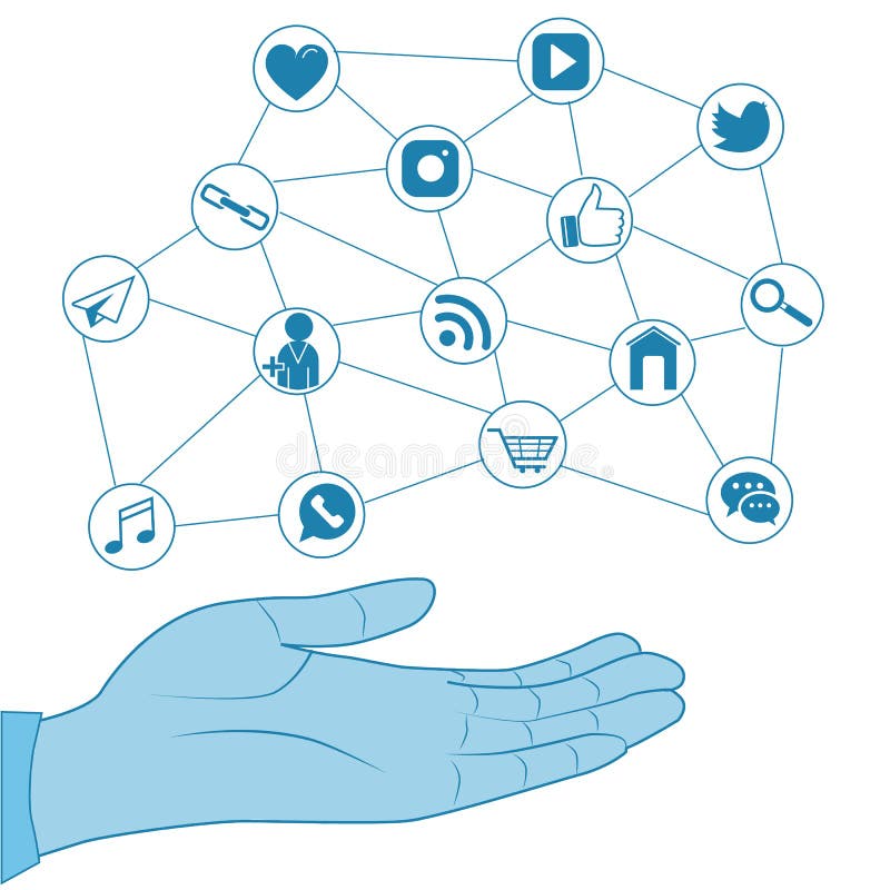 Hand Palm Up, Cloud of Internet Browsing Icons Above Hand. Internet ...