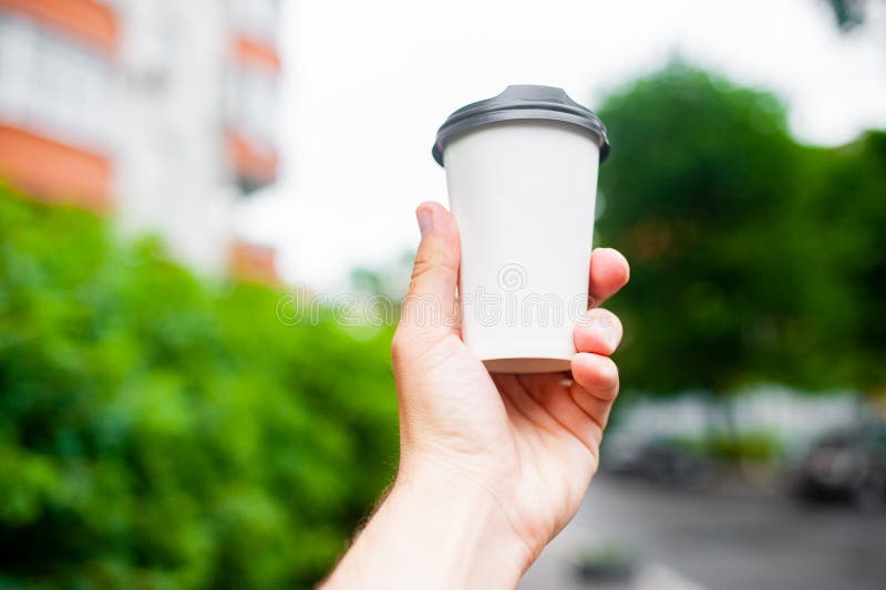 Hand with Paper Cup of Coffee Take Away Stock Photo - Image of drink ...