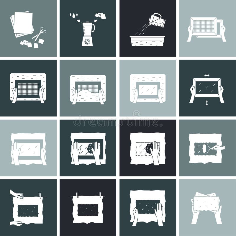 Hand Paper Making Process Icon Set Vector Stock Vector - Illustration ...