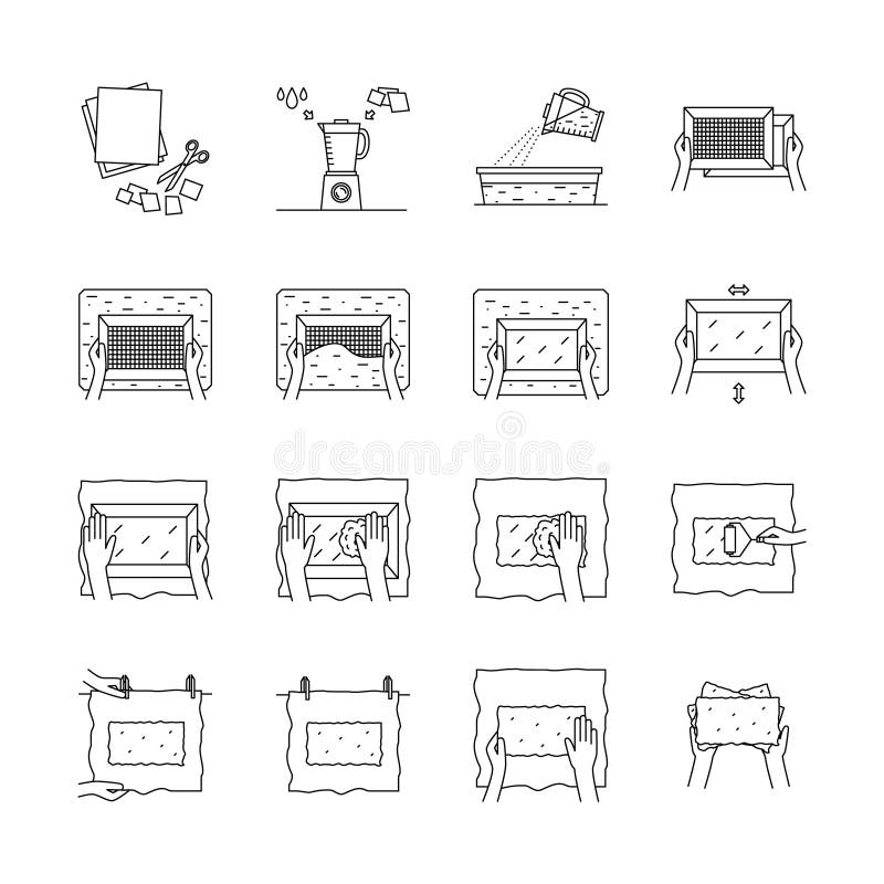 Hand Paper Making Process Icon Set Vector Stock Vector - Illustration ...