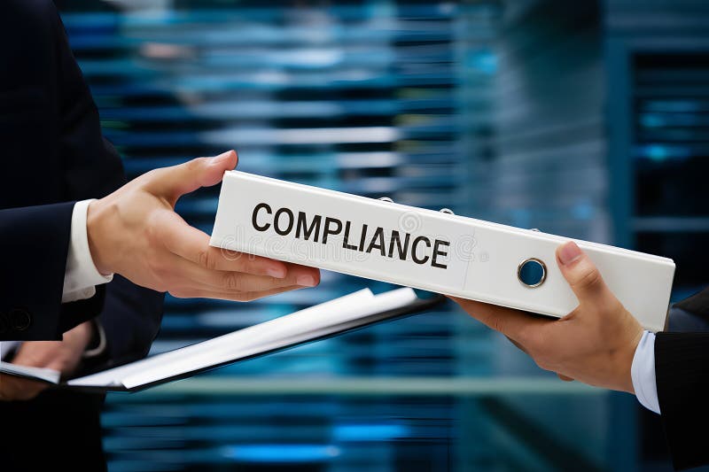 A Hand Passing Over a Compliance Binder in a Professional Exchange ...