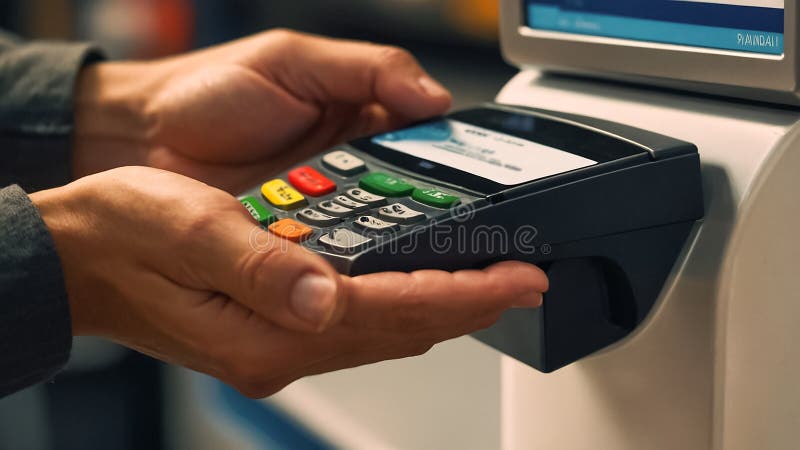 Hand payment terminal stock illustration. Illustration of commerce ...
