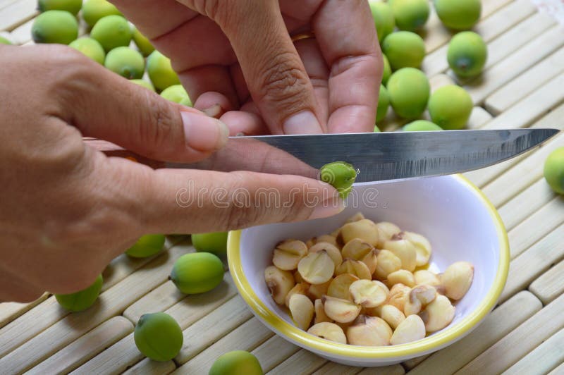 Hand Peel Out Lotus Seed by Kitchen Knife Stock Image - Image of ...