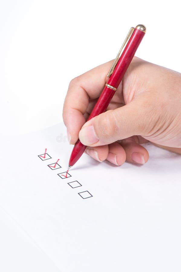Hand with Pen and Check Boxes Stock Photo - Image of option, choice ...