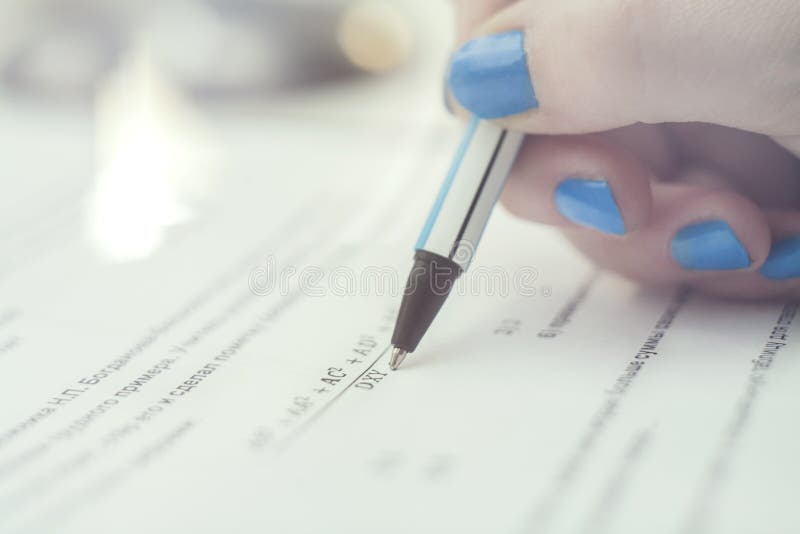 Hand with pen stock photo. Image of check, class, blue - 39135238