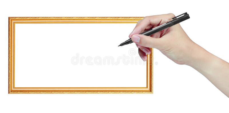 Hand with pen and frame stock photo. Image of black, note - 22620894