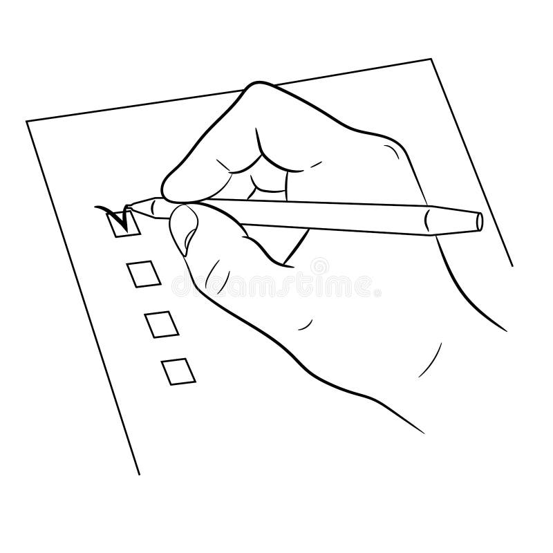 Hand and Pen Mark on Checklist on White of Monochrome Stock Vector ...