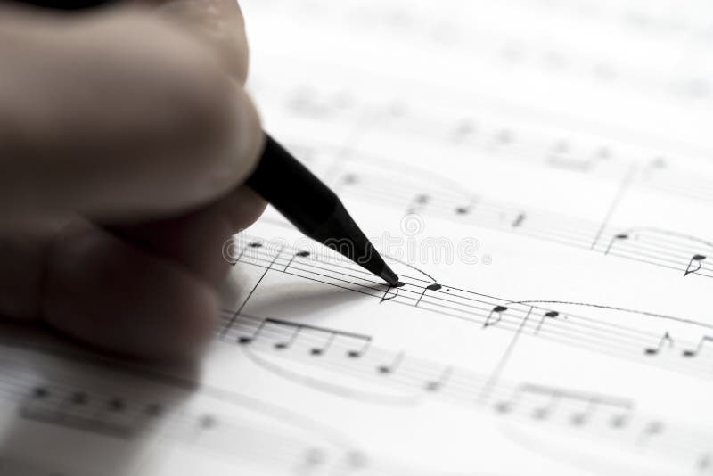 Hand with Pen and Music Sheet - Musical Background Stock Photo - Image ...