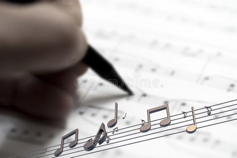 Hand with Pen and Music Sheet - Musical Background Stock Image - Image ...