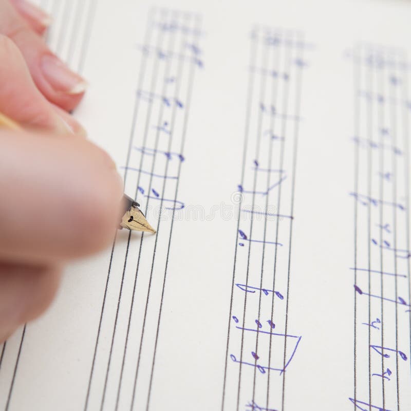 Hand with Pen and Music Sheet Stock Image - Image of inspiration ...
