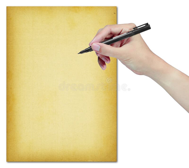 Hand with Pen and Old Paper Stock Image - Image of paper, drawing: 22620907