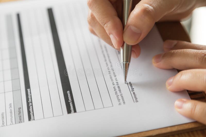 Hand with Pen Over Application Stock Image - Image of filling, list ...