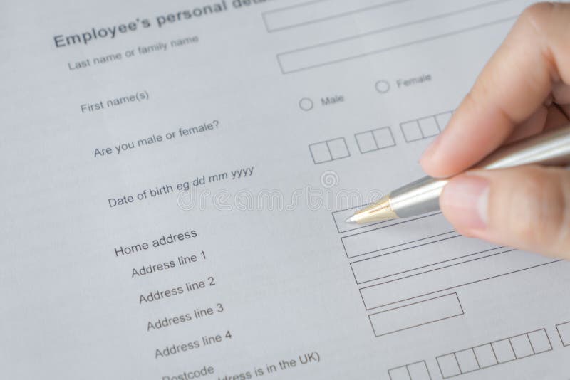 Hand with Pen Over Application Form. Stock Image - Image of answer ...