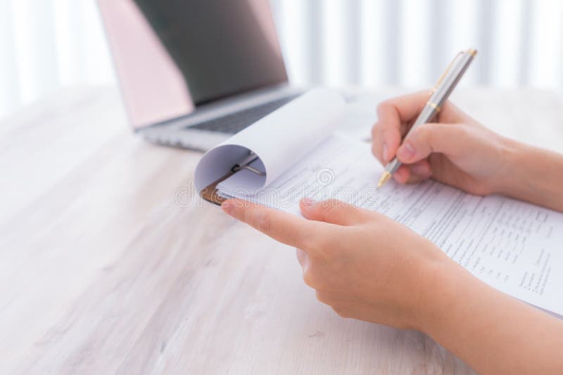 .Hand with Pen Over Application Form Stock Image - Image of form, check ...