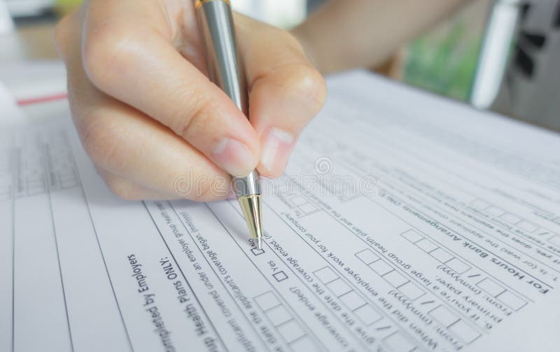 Hand with Pen Over Application Form . Stock Photo - Image of test ...