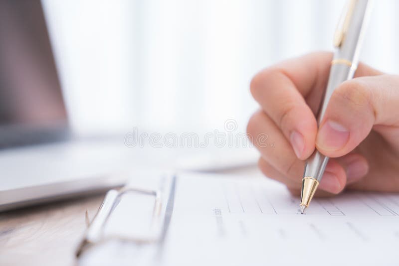 .Hand with Pen Over Application Form Stock Image - Image of ...