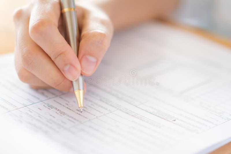 Hand with Pen Over Application Form Stock Image - Image of checklist ...
