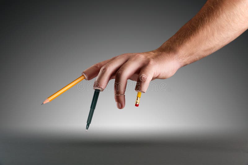 Hand with Pen and Pencils instead of Fingers Stock Image - Image of ...