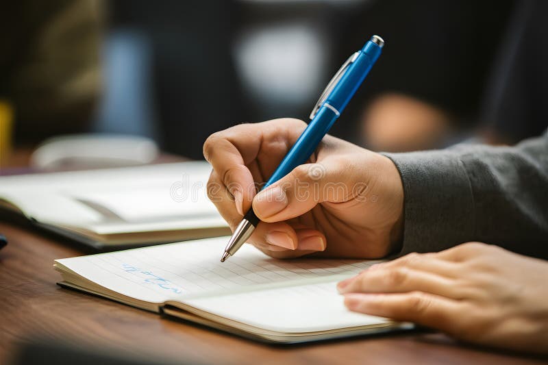 Hand with Pen Ready To Write on Notebook, Creative Process Highlighted ...