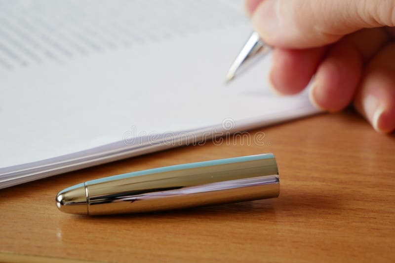 Hand with Pen Signs the Document Stock Photo - Image of contract, heap ...