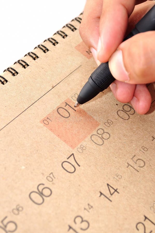 Hand with Pen Take a Note into Calendar Stock Image - Image of note ...