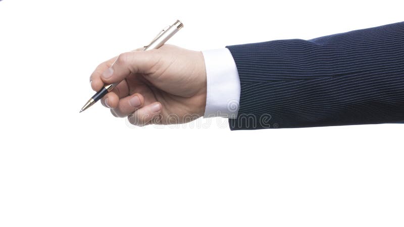 A Hand Pen Top View Writing on White Background Stock Image - Image of ...