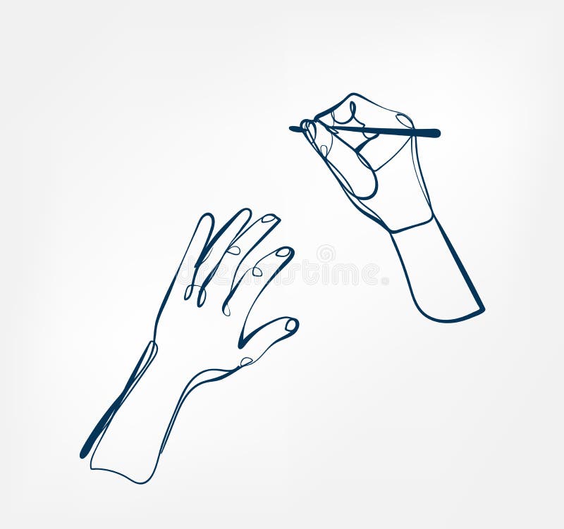 Thin Line Icons for Hand with Pencil,write,drawing,vector Illustrations ...