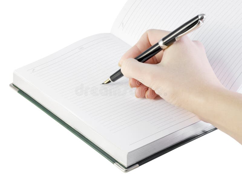 Hand with Pen Writes in Notebook Stock Image - Image of human, book ...