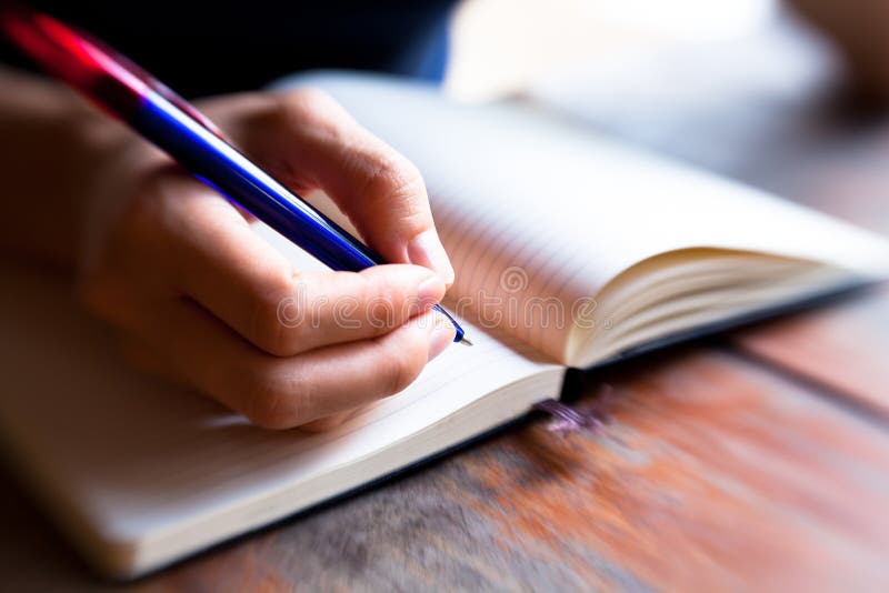 Hand Pen Writes in a Notebook Stock Image - Image of correspondence ...