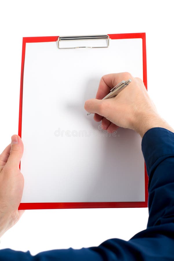 Hand with Pen is Writing at a Clipboard Stock Photo - Image of signing ...
