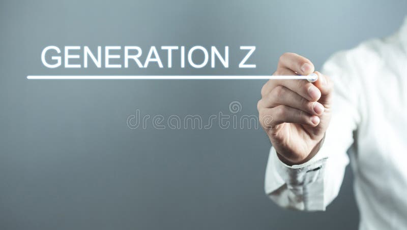 Hand with Pen Writing Generation Z in Screen Stock Image - Image of ...