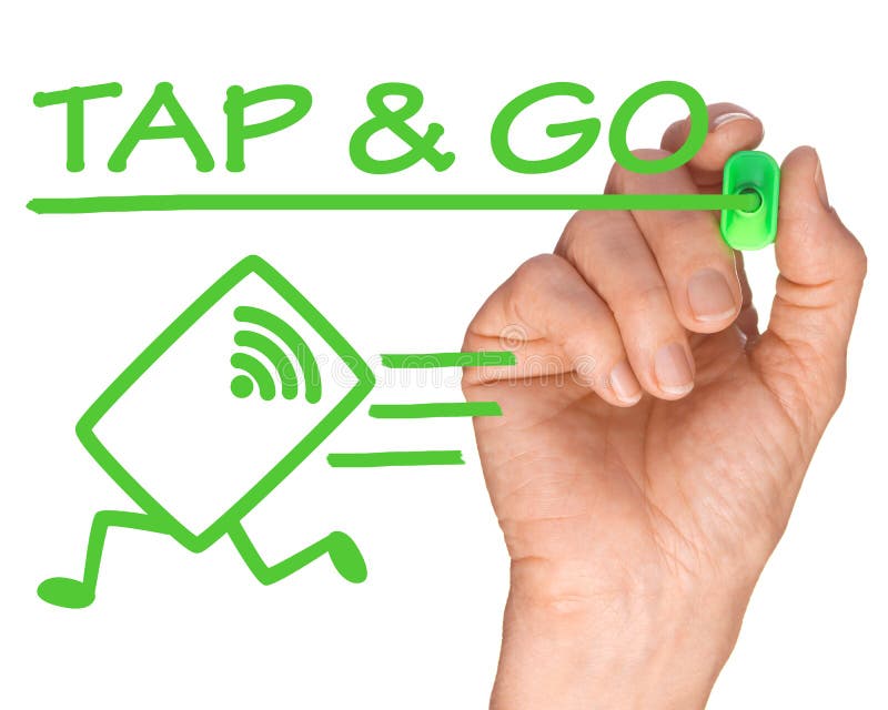 Hand with Pen Writing Tap and Go Credit Card System Stock Photo - Image ...