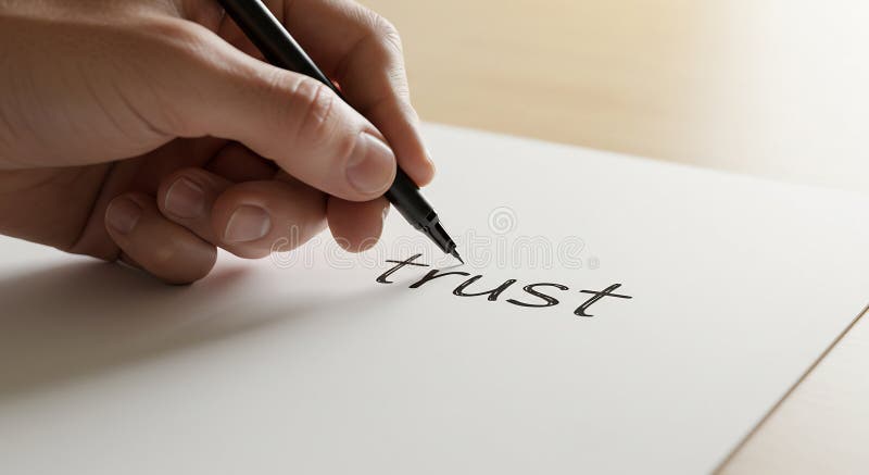 Hand with Pen is Writing Text Trust on a Paper Stock Image - Image of ...