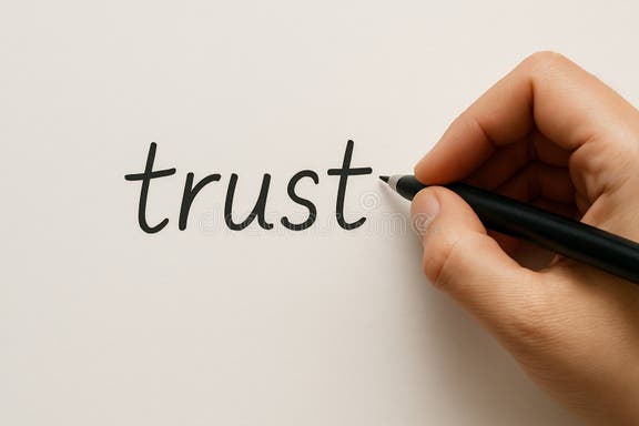 A Hand with a Pen is Writing Text Trust on a Paper Stock Image - Image ...
