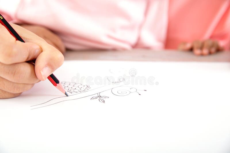 Hand Pencil Drawing Short Stroke Close Up Stock Photo - Image of ...