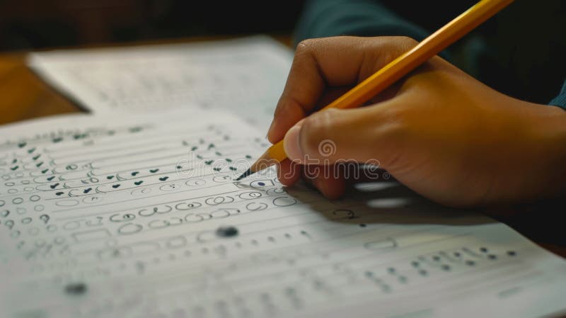 A Hand with a Pencil Filling in a Bubble Sheet for a Test.. AI ...