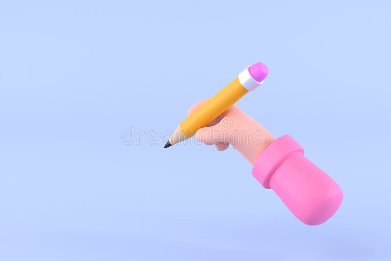 Hand with Pencil Illustration, Cartoon Hand Holding Pencil Isolated ...