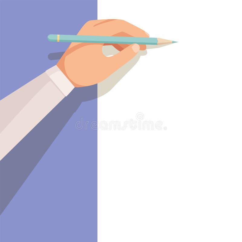 Hand with Pencil. Man Holding Pen and Writing Title Stock Vector ...