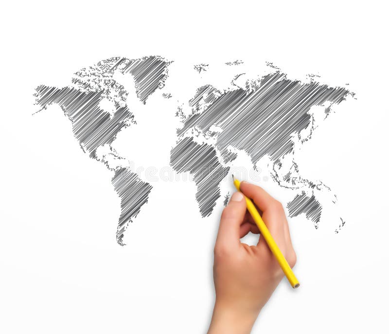 Hand Pencil World Map Sketch Vector Stock Vector - Illustration of ...