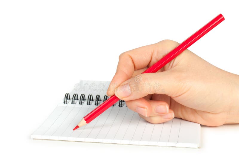 Hand Holding Pen Writing on Note Book Stock Image - Image of office ...