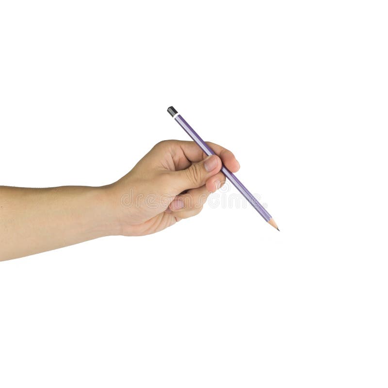 Hand With Pencil Writing Something Isolated On White Background Stock ...