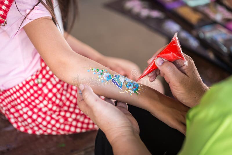 Hand of People Making Art Paint on Children Arm Stock Image - Image of ...