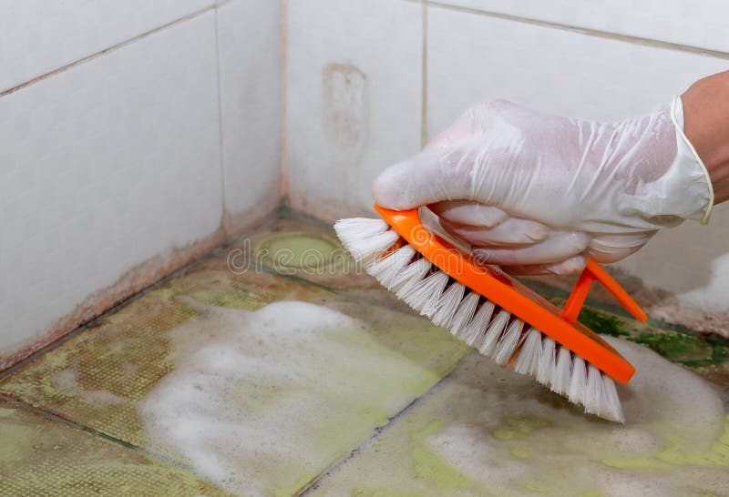 Hand People is Scrubbing Brush Polish on Floor. Stock Photo - Image of ...